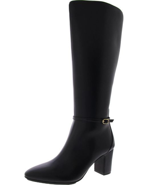 Anne Klein Samba Faux Leather Block Heel Knee-High Boots in Black | Lyst