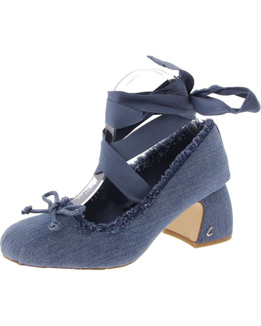 Circus by Sam Edelman Della Fringe Strappy Denim Block Heels in Blue | Lyst