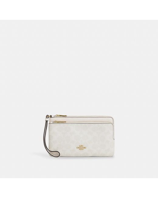 COACH Double Zip Wallet in White | Lyst