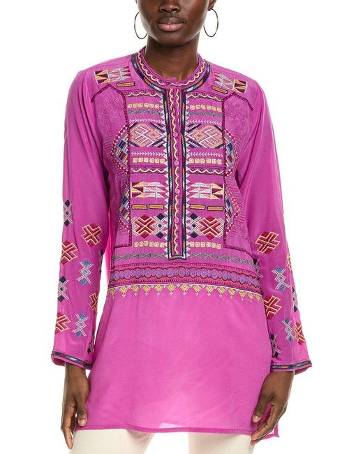 Johnny Was Miraz Silk Tunic in Pink | Lyst