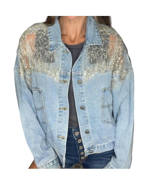 Davi & Dani Mesh Denim Jacket in Blue | Lyst