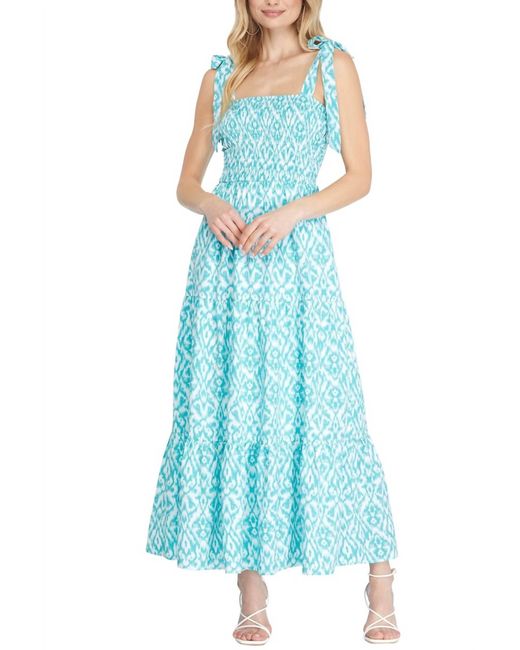 She + Sky Smocked Tiered Maxi Dress in Blue | Lyst
