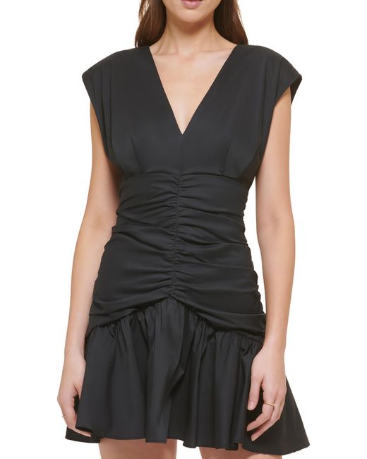 Dkny Cap Sleeve Mini Fit And Flare Dress In Black Lyst