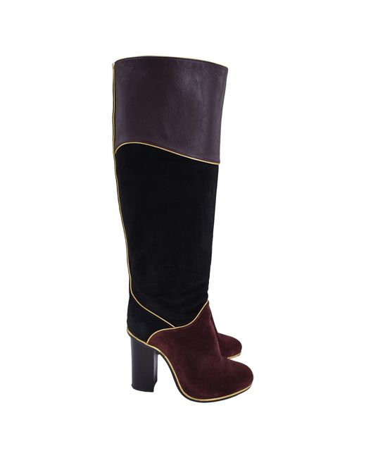 Lanvin Block Heel Knee-Boots in Black | Lyst