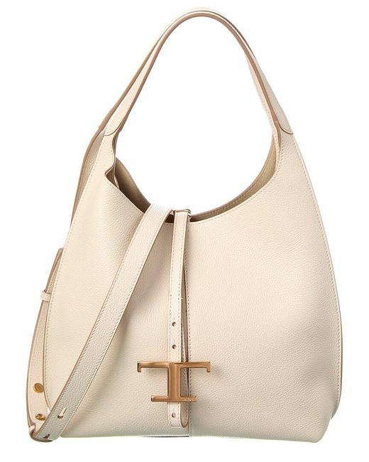 Tod's T Timeless Mini Leather Hobo Bag in Natural | Lyst