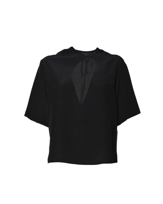 Covert Silk Blouse With Elbow-Length Sleeves And Oval Cutout in Black ...