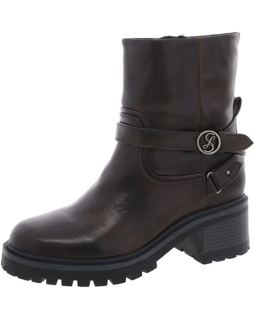 Sam & Libby Owen Lugged Sole Faux Leather Motorcycle Boots in Black | Lyst