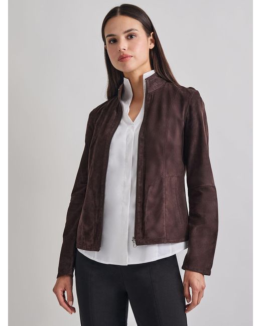 Misook Heritage Fit Reversible Suede Leather Jacket in Brown | Lyst