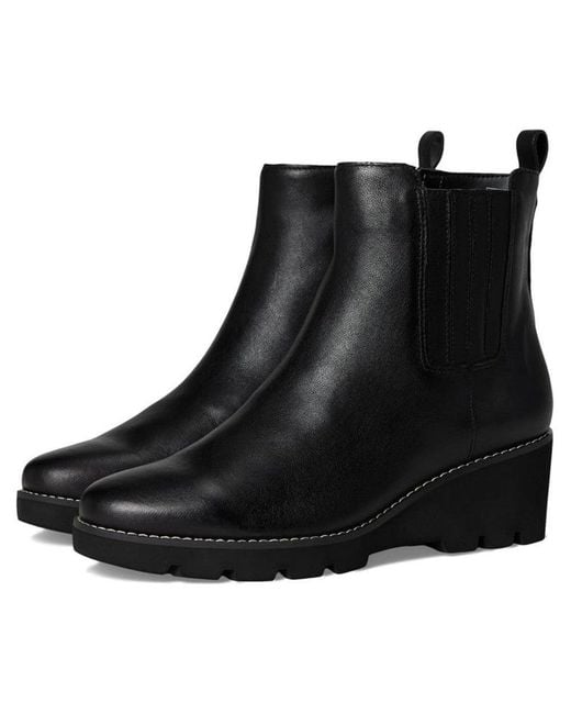 Vionic Aria Boots Woblack Leather Side Zip Wedge Heel Bootie Gal528 | Lyst
