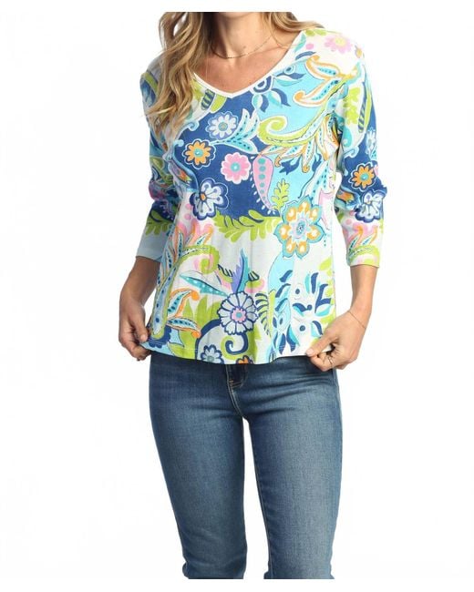 Jess & Jane Marina Printed Cotton Top in Blue | Lyst