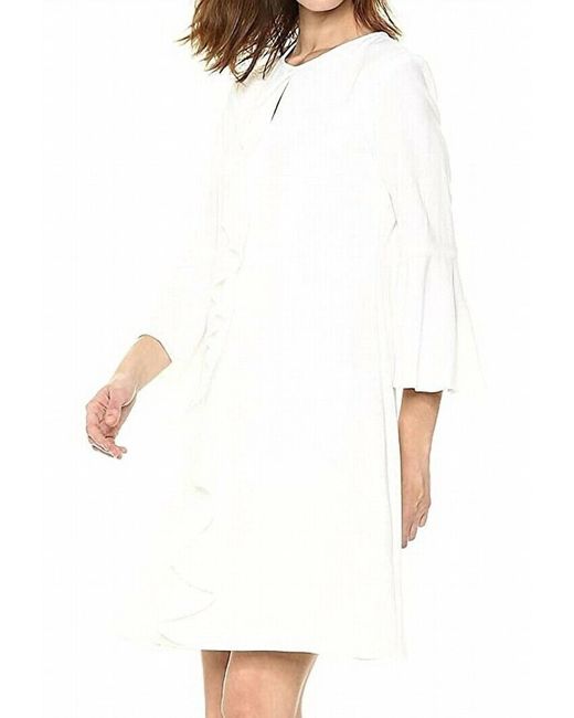 Gabby Skye Long Sleeve Ruffle Wrap Above Knee Dress in White | Lyst