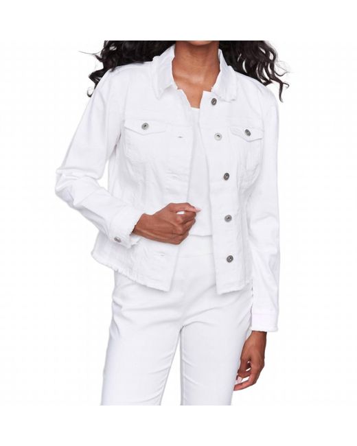 Charlie b Twill Jean Jacket With Frayed Edges in White | Lyst