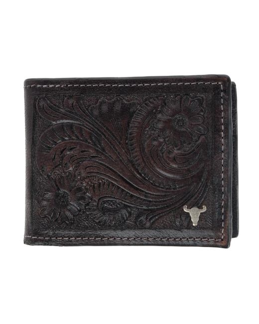 American Bison Leather Hand Tooled Bifold Wallet in Black for Men | Lyst