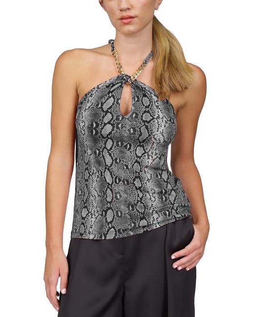 Michael Kors Snakeskin Print Chain Neck Halter Top in Black | Lyst