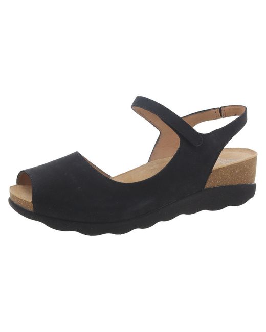 Dansko Marcy Milled Leather Peep Toe Wedge Sandals in Black | Lyst