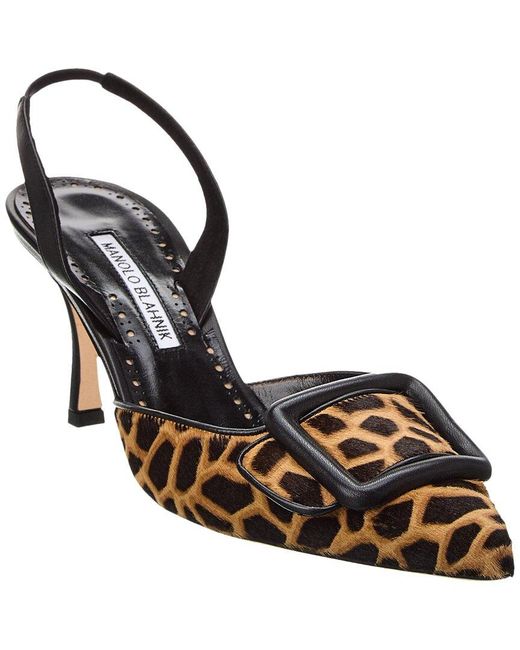 Manolo Blahnik Mayslibi 70 Haircalf & Leather Slingback Pump in Metallic | Lyst