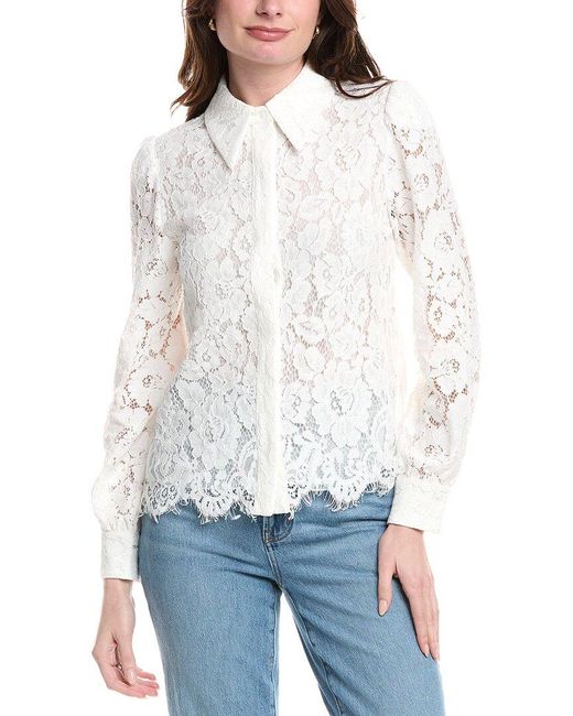 Fate Scallop Edge Lace Button-Down Blouse in White | Lyst