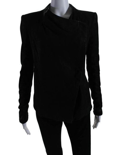 Helmut Lang Button Front Long Sleeve Crew Neck Suede Jacket in Black | Lyst