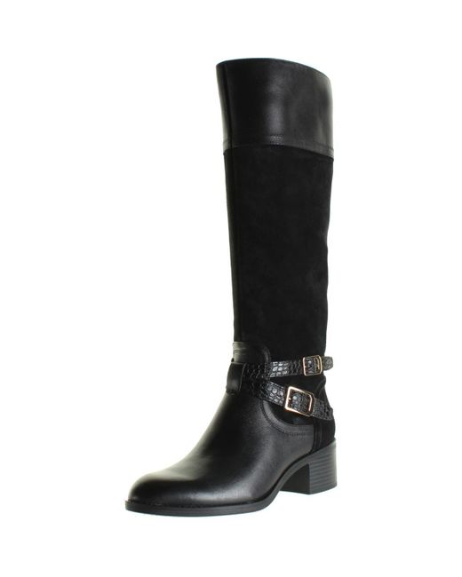 Franco Sarto Lapis Leather Belted Knee-High Boots in Black | Lyst