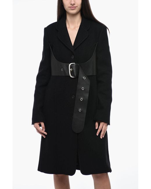Off-White c/o Virgil Abloh Off- Wool Blended Flared Coat With Leather ...