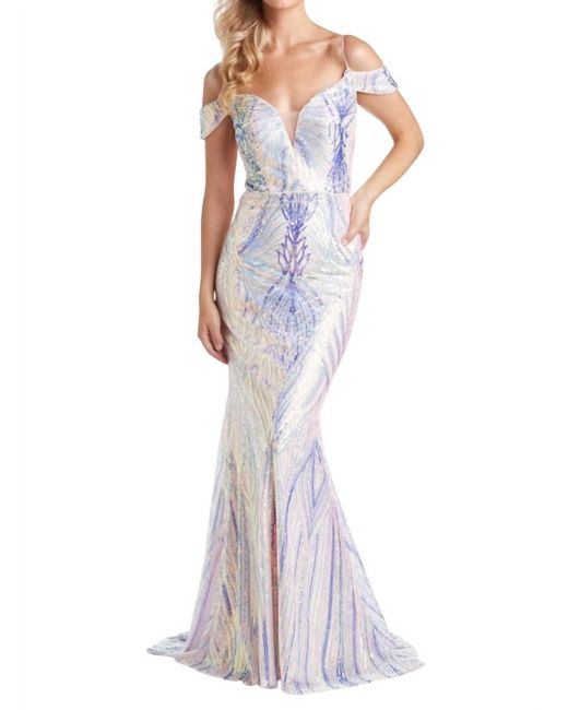 Morrell Maxie Sequin Off Shoulder Fit Gown in Purple | Lyst