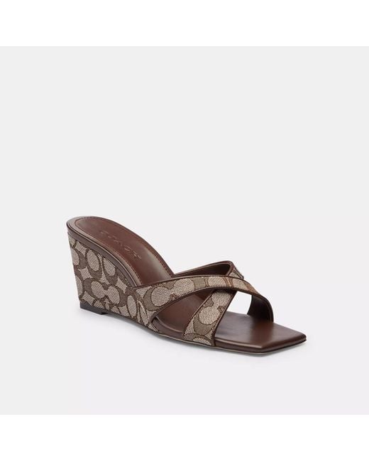 COACH Wedge Sandal in Brown | Lyst