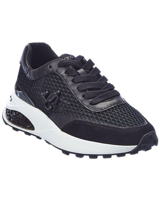 Jimmy Choo Memphisf Mesh And Leather Sneaker In Black Blue Lyst