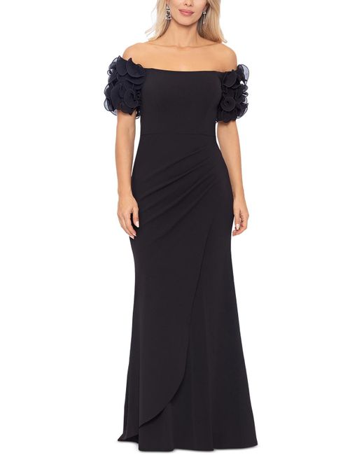Xscape Off-The-Shoulder Long Evening Dress in Black | Lyst