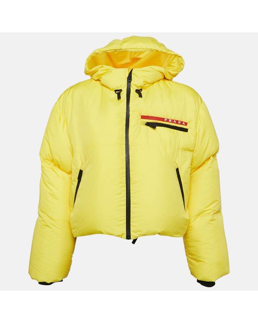 Prada Sports Technical Synthetic Puffer Down Jacket in Yellow | Lyst