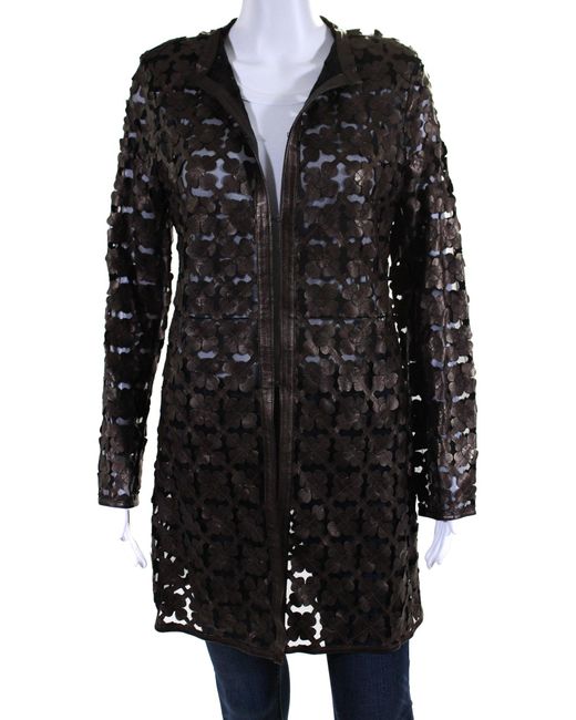In Transit Laser Cut Metallic Mesh Leather Jacket Dark in Black | Lyst