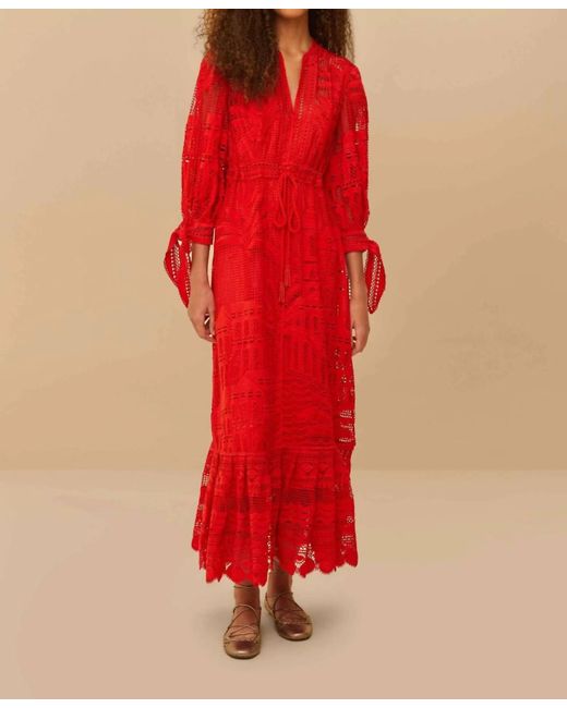 FARM Rio Morada Boa Guipure Maxi Dress in Red | Lyst