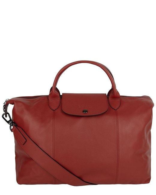 Longchamp Le Pliage Cuir Leather Top Handle Bag in Red | Lyst
