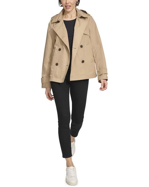 DKNY Short Trench Coat in Natural | Lyst