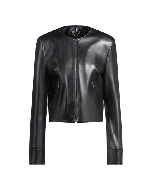 BOSS Collarless Leather Jacket With Zip Closure in Black | Lyst