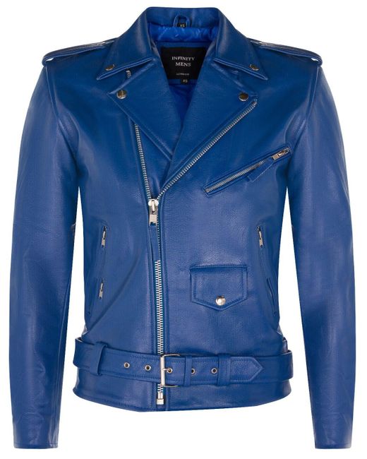 Infinity Leather Leather Brando Biker Rock Motorcycle Hide Jacket in ...