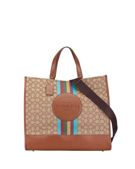 COACH Signature Stripe Dempsey 2Way Tote Bag in Brown | Lyst