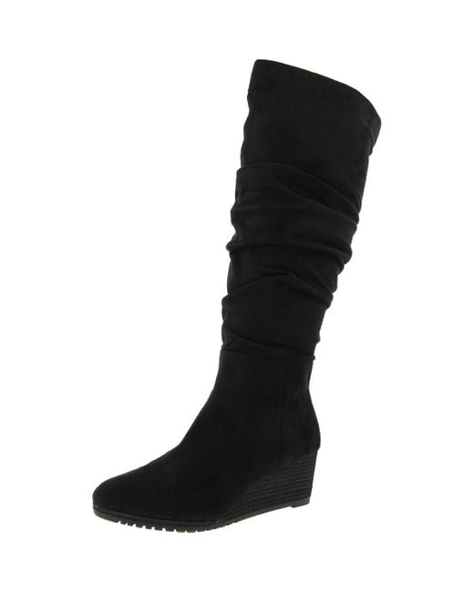 Dr. Scholls Central Faux Suede Wedge Knee-High Boots in Black | Lyst