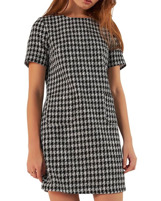 Gracia Tweed Mini Shift Dress in Black | Lyst