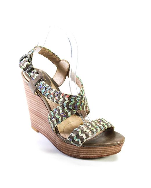 Frye Leather Strappy Ankle Strap Platform Wedges in Metallic | Lyst