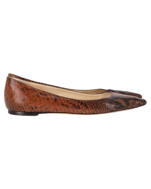 Jimmy Choo Romy Snakeskin-Embossed Ballet Flats in Brown | Lyst