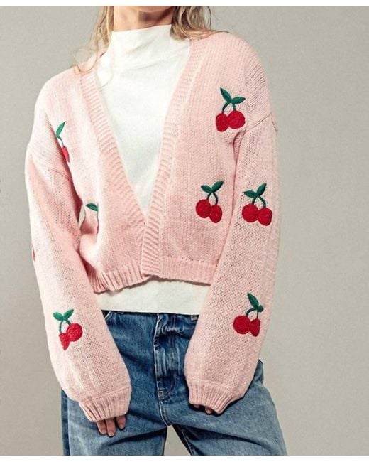 Trend:Notes Cherry Cardigan in Pink | Lyst