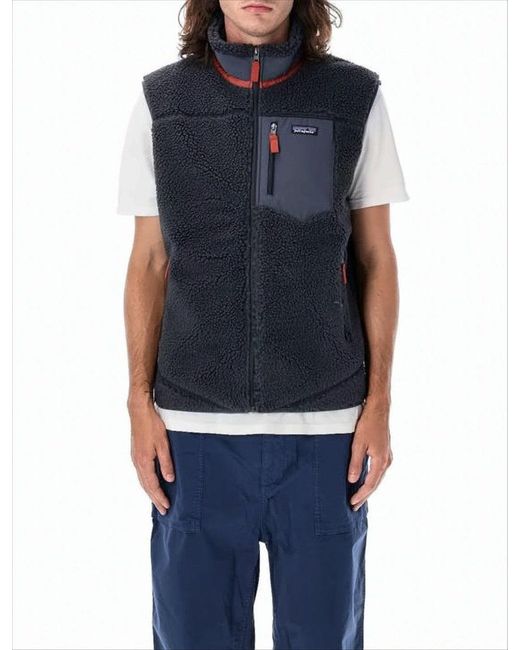 Patagonia Textured Fleece Vest With High Collar And Zipper Pockets in ...