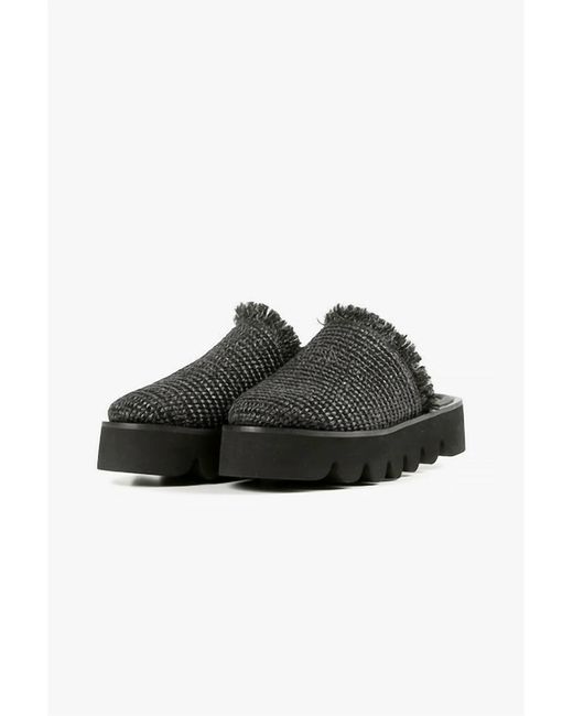 All Black Raffia Round Lugg Mule in Black | Lyst