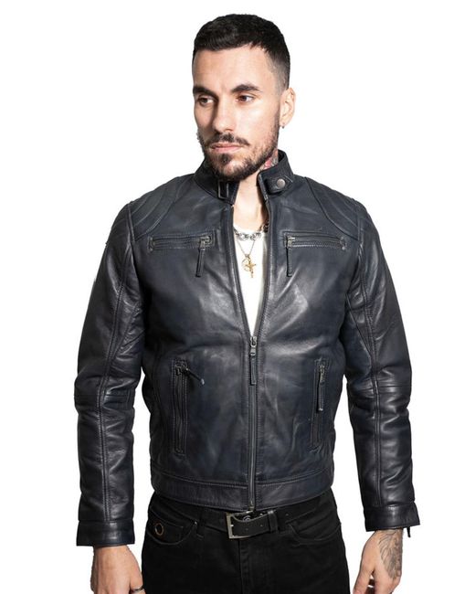 Infinity Leather Moto Leather Biker Jacket-Taiwan in Blue for Men | Lyst