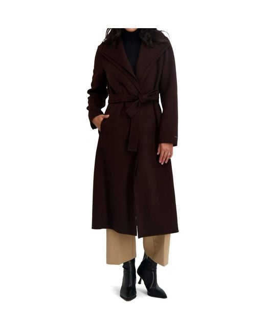 Tahari Slim Fit Double-Faced Wool Blend Belted Wrap Coat in Black | Lyst