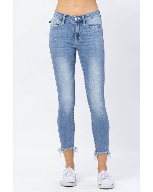 Judy Blue Bleach Splash Mid-Rise Shark Bite Skinny Jean in Blue | Lyst