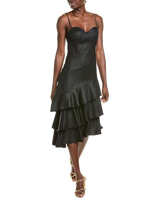 BCBGMAXAZRIA Asymmetrical Ruffle Linen-Blend Cocktail Dress in Black | Lyst