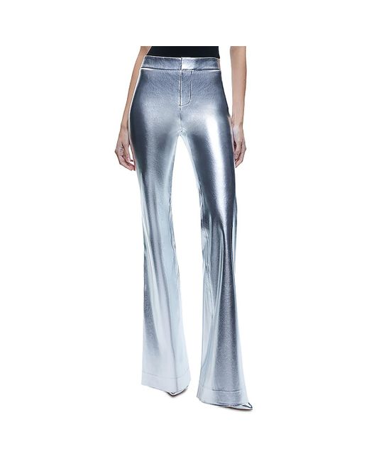 Alice + Olivia Faux Leather Metallic Flared Pants in Blue | Lyst