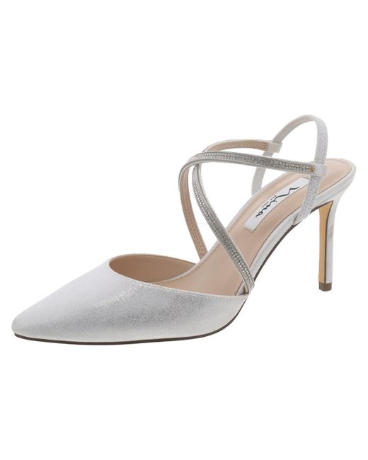 Nina Strappy Glitter Slingback Heels in Natural | Lyst