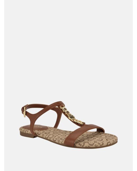 Guess Lookon Logo Chain Strap Sandals in Brown | Lyst